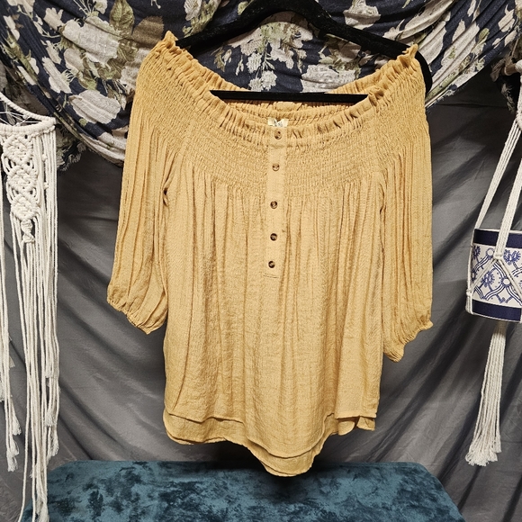 Kori | Tops | 325 Kori America Smocked Off Shoulder Mustard Colored ...